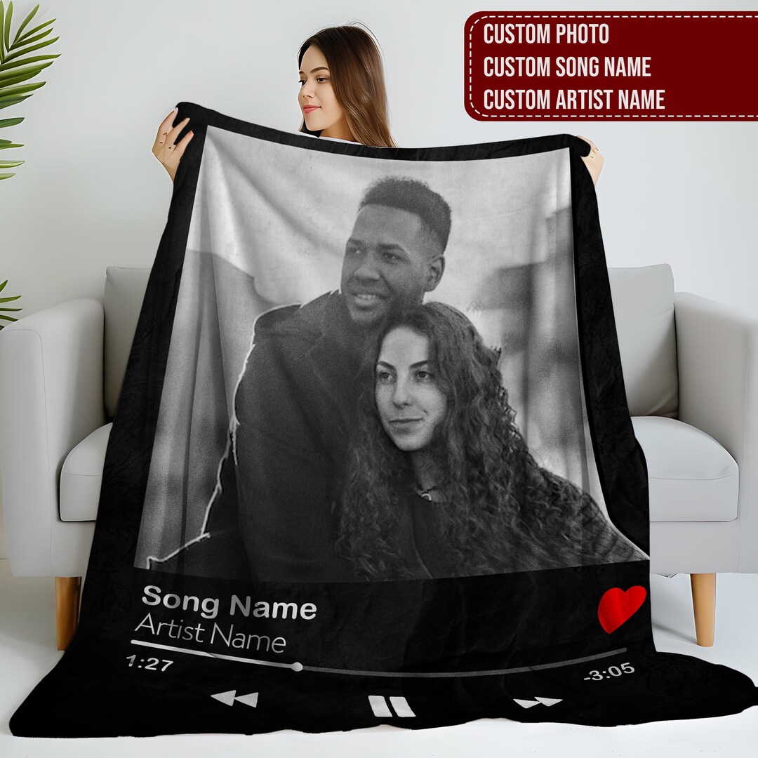 Custom Couple Photo Blanket, Personalized Music Blanket With Your Song ...