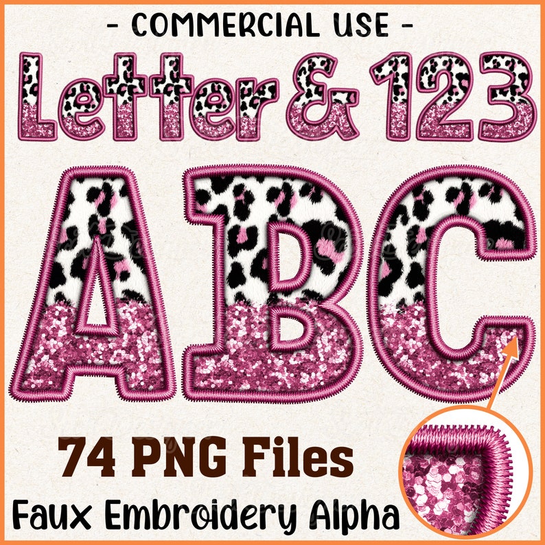 Pink Leopard Print Faux Embroidery PNG Alphabet, Leopard Print ...