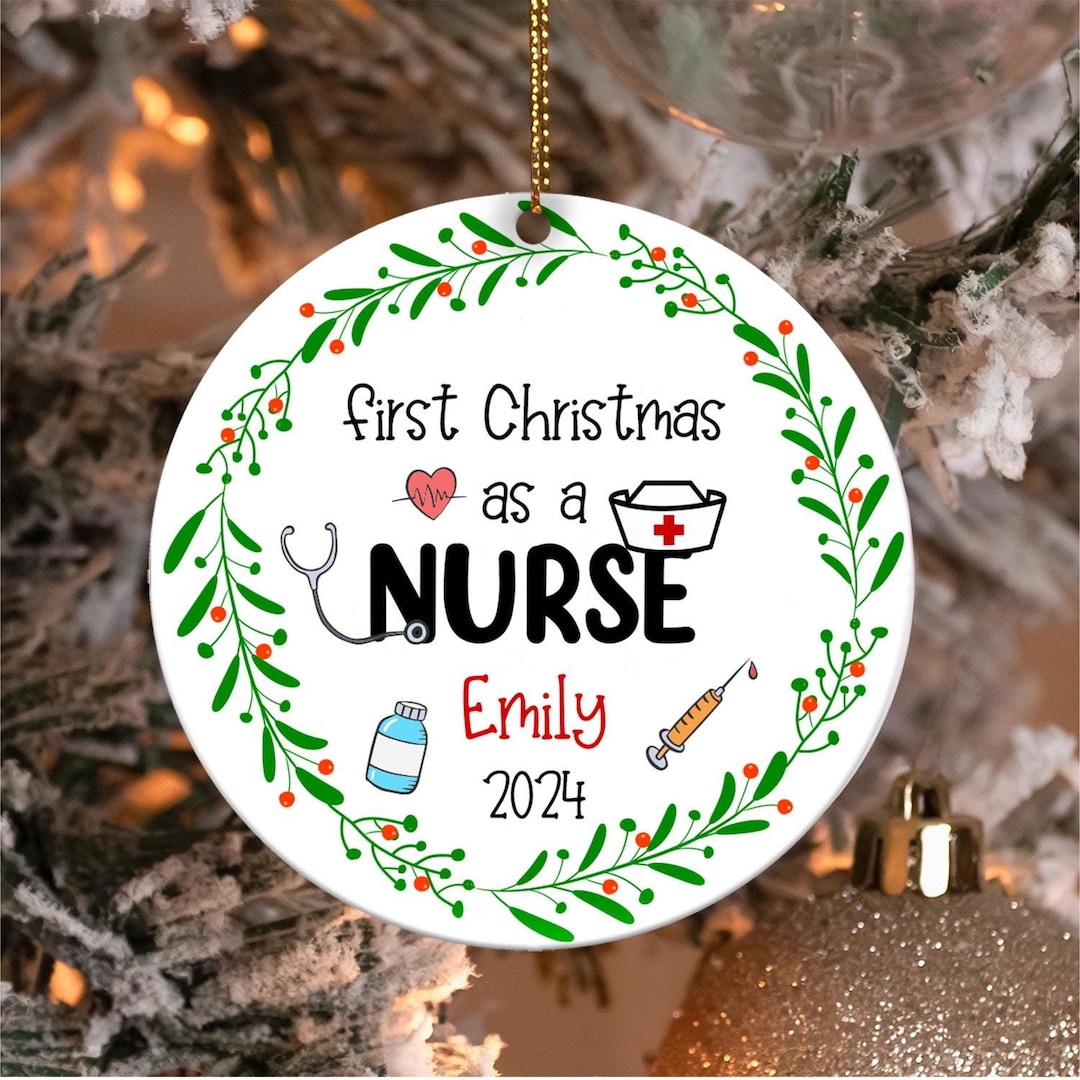 First Christmas as A Nurse Circle Ceramic Ornament, Nurse Custom ...