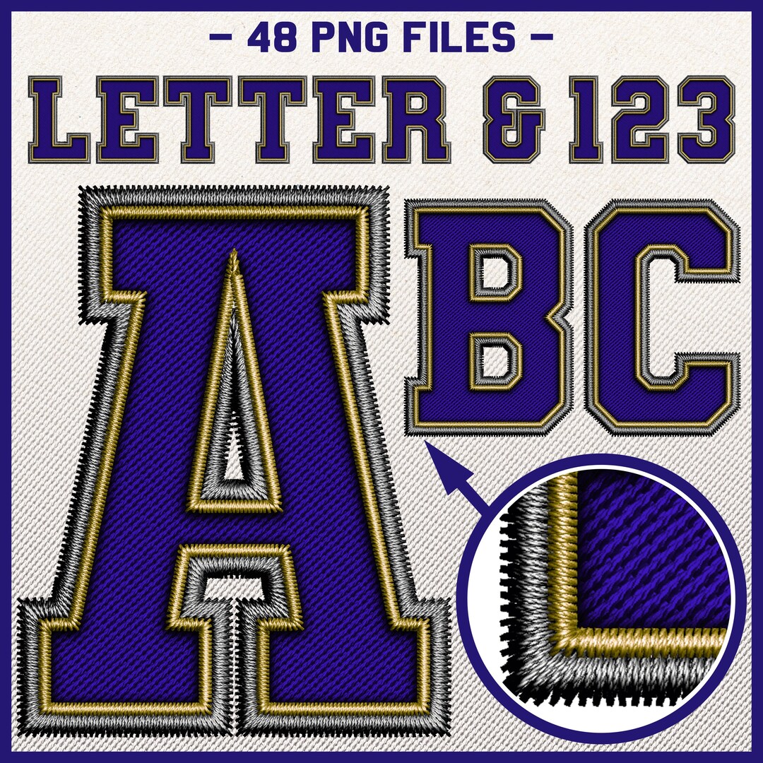 Faux Embroidery PNG Alphabet, Baltimore Varsity Style Alphabet Set ...