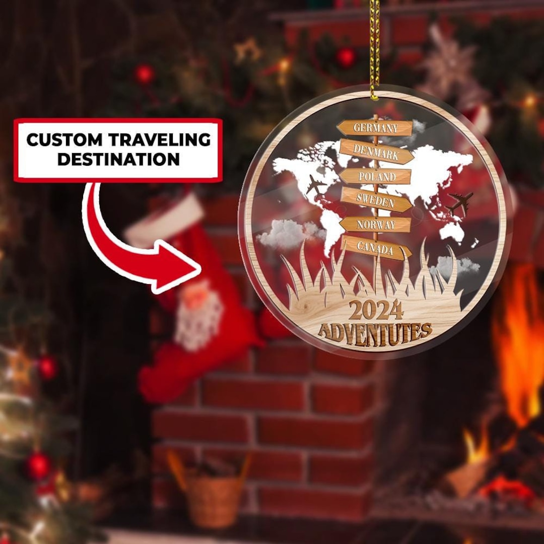 Personalized Travel Adventure Acrylic Ornament, Custom Traveling ...