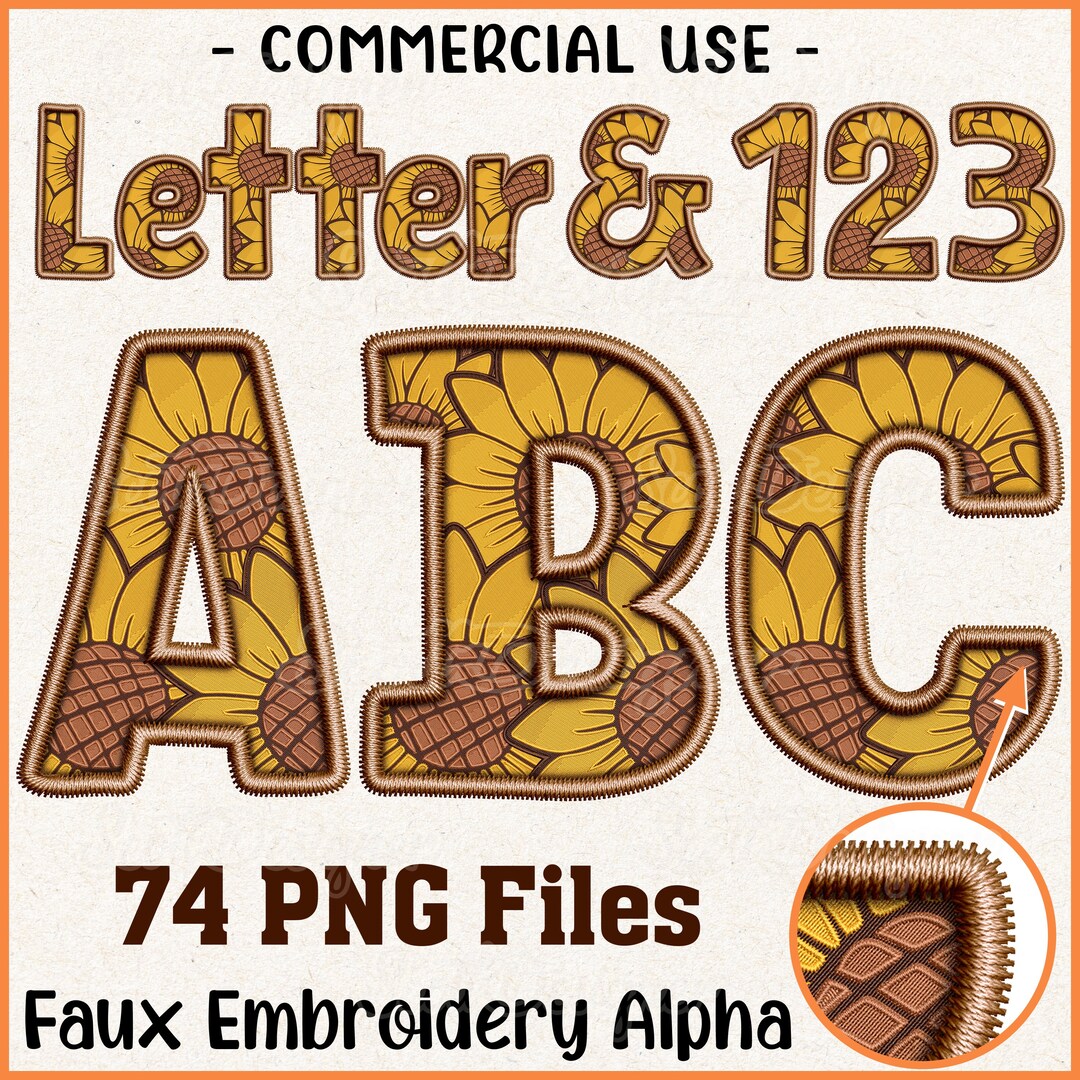 Sunflower Faux Embroidery PNG Alphabet, Sunflower Alphabets, Sunflower ...