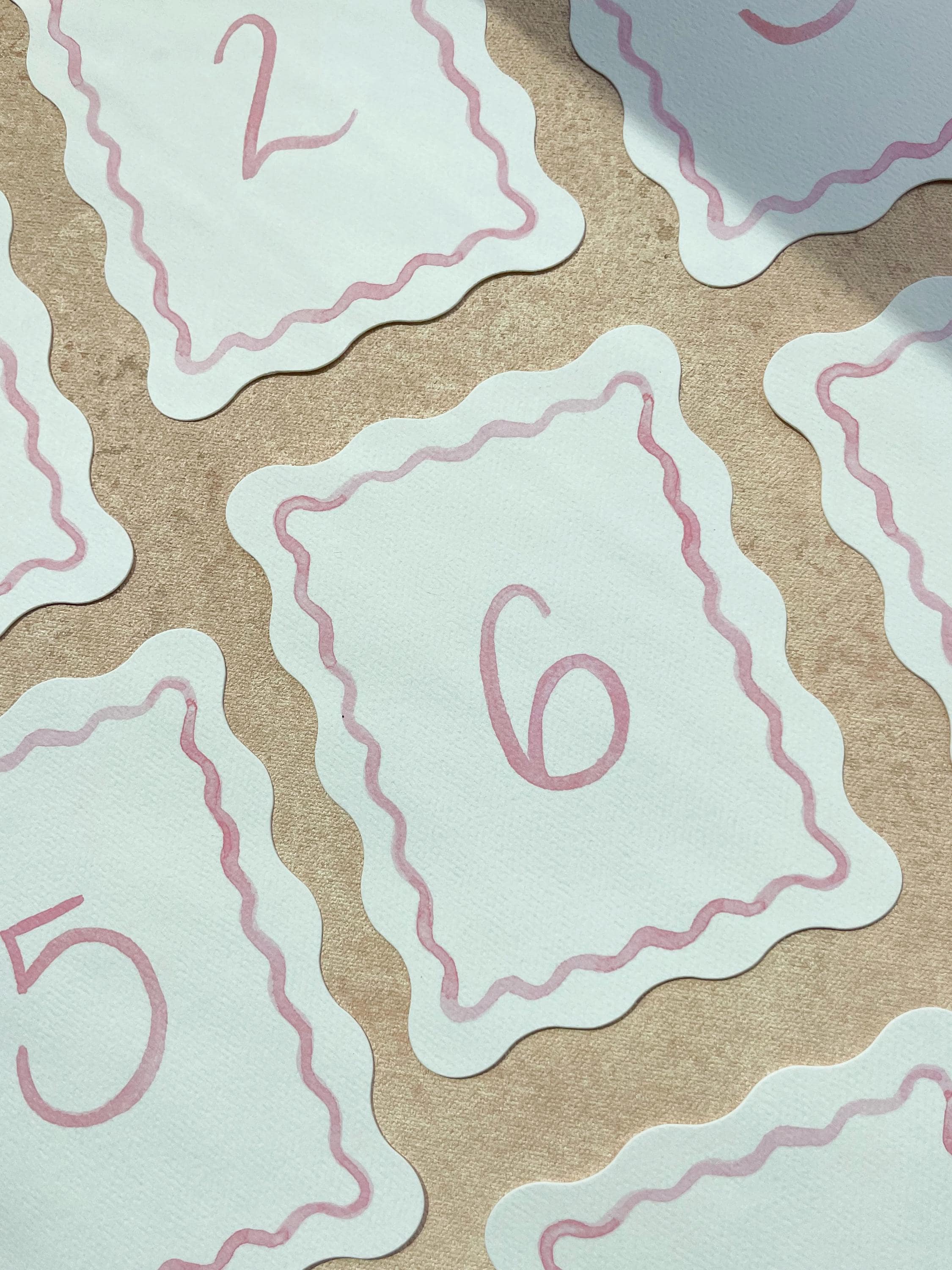 Pink Wavy Watercolor Table Numbers - Etsy