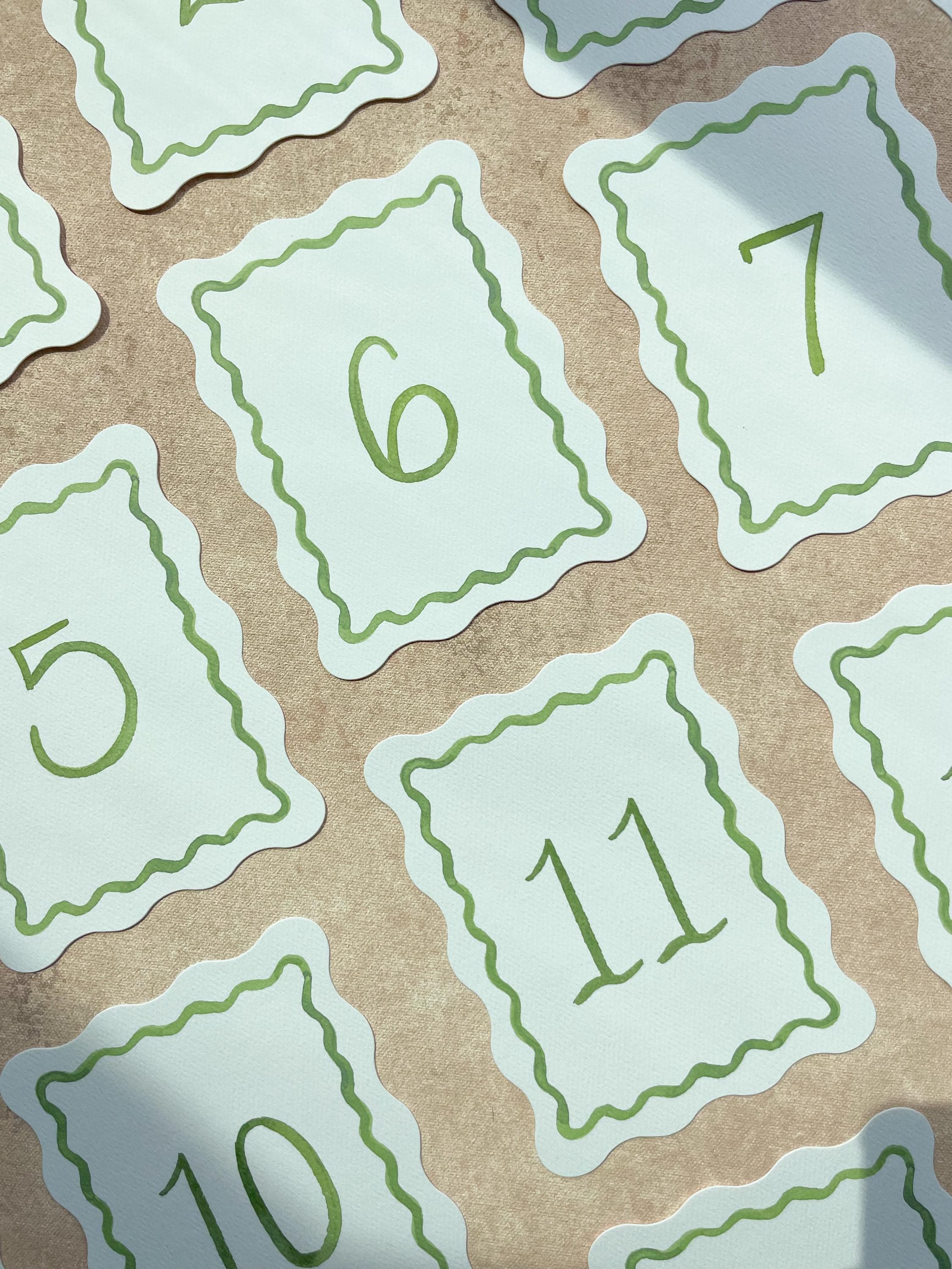 Green Wavy Watercolor Table Numbers - Etsy