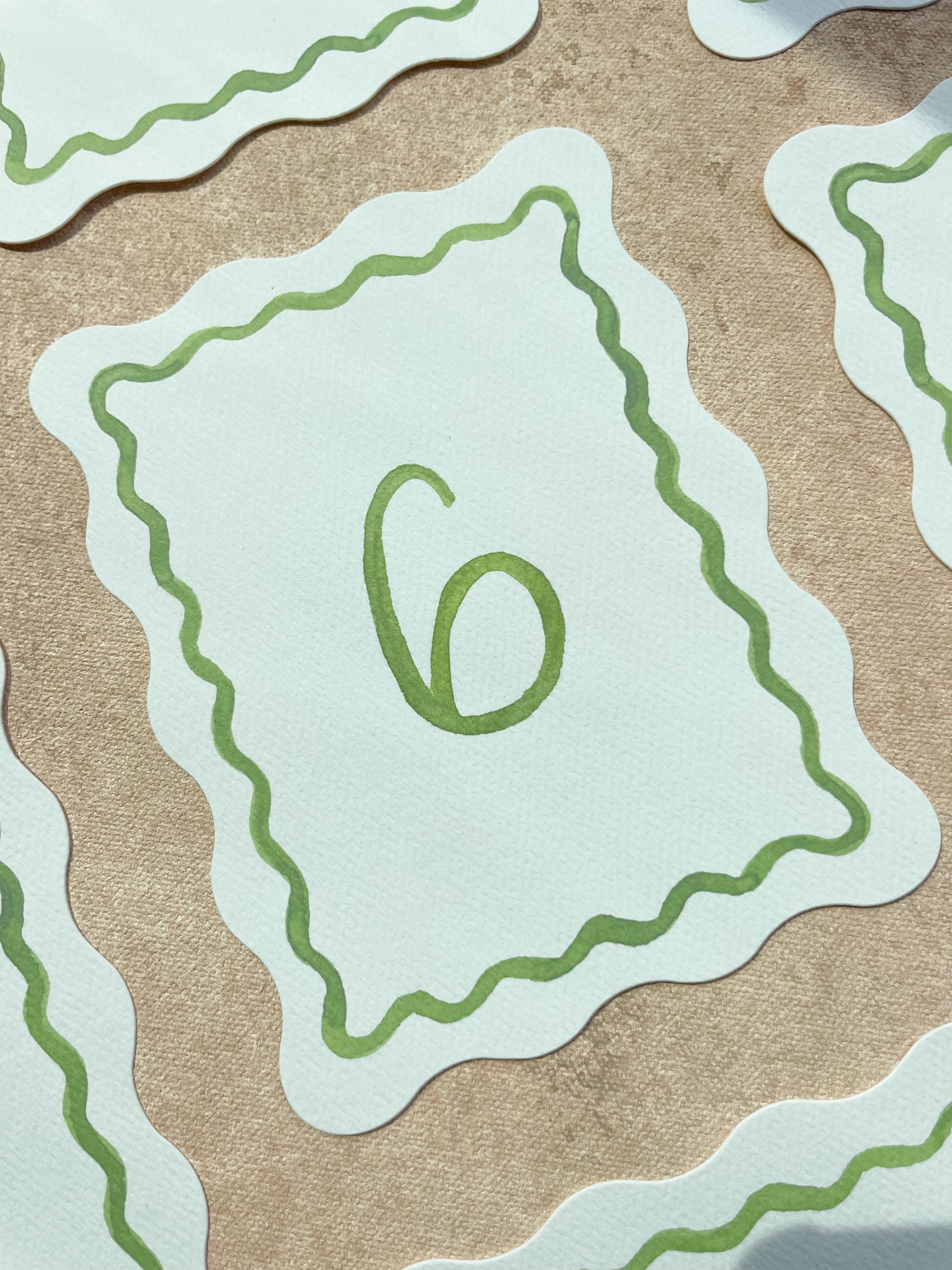 Green Wavy Watercolor Table Numbers - Etsy