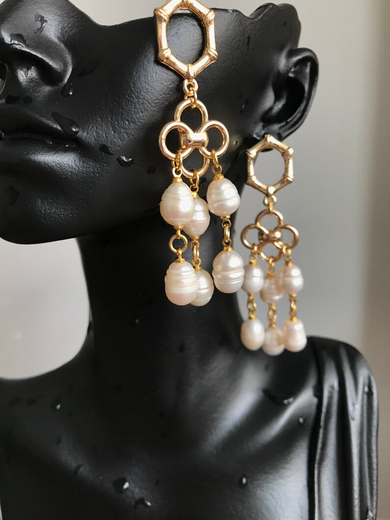Handmade Fresh Water Pearls Statement Earrings - Etsy