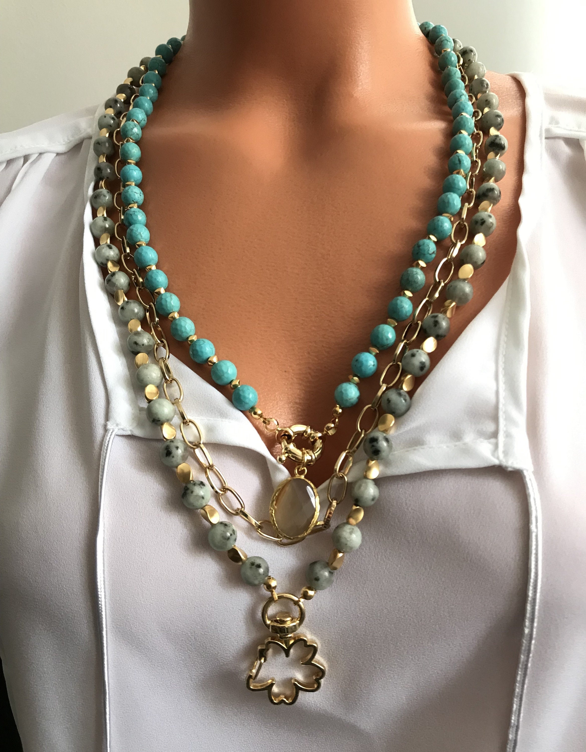 Layered Gemstone Boho Necklace - Etsy
