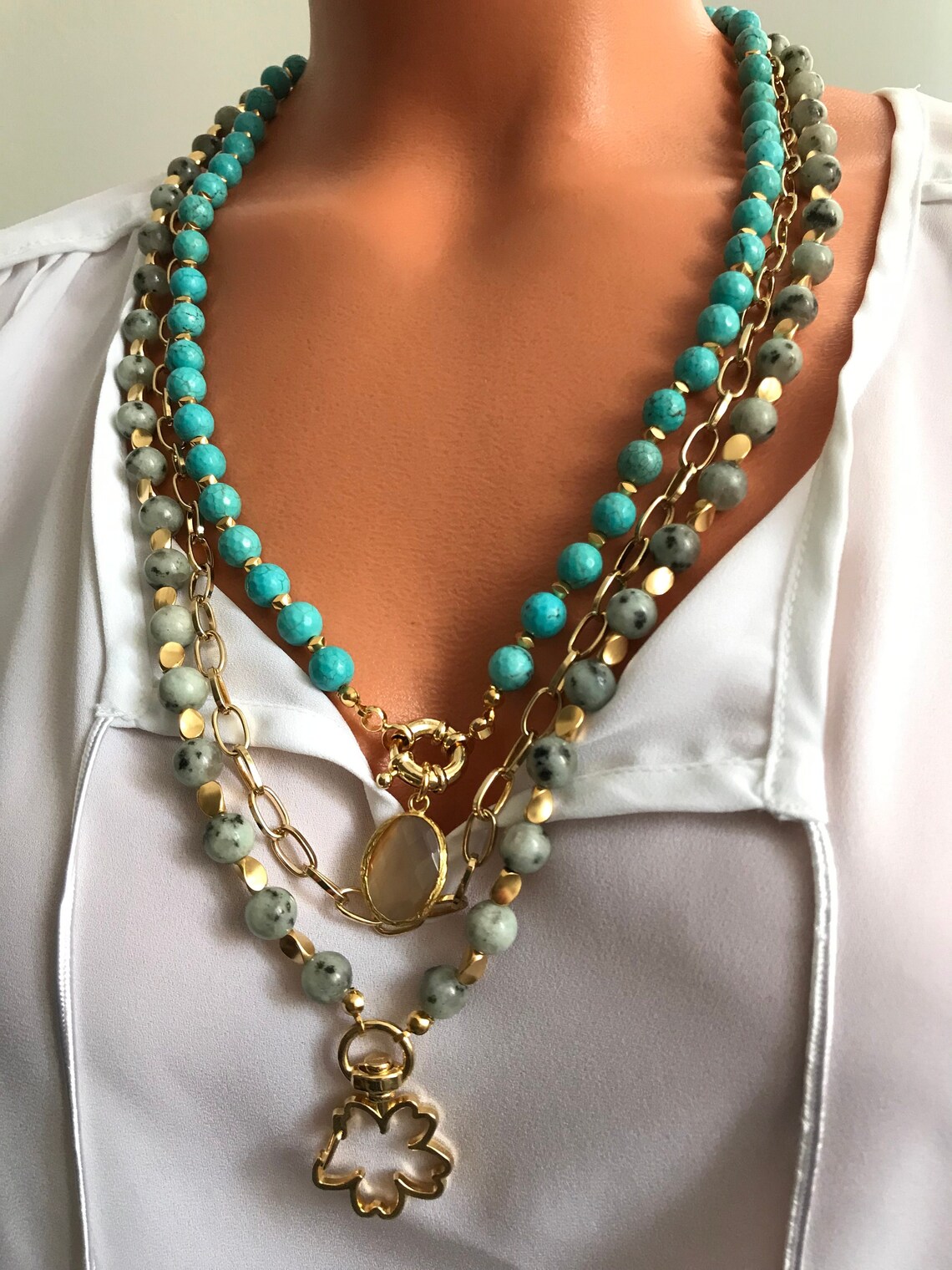 Layered Gemstone Boho Necklace - Etsy