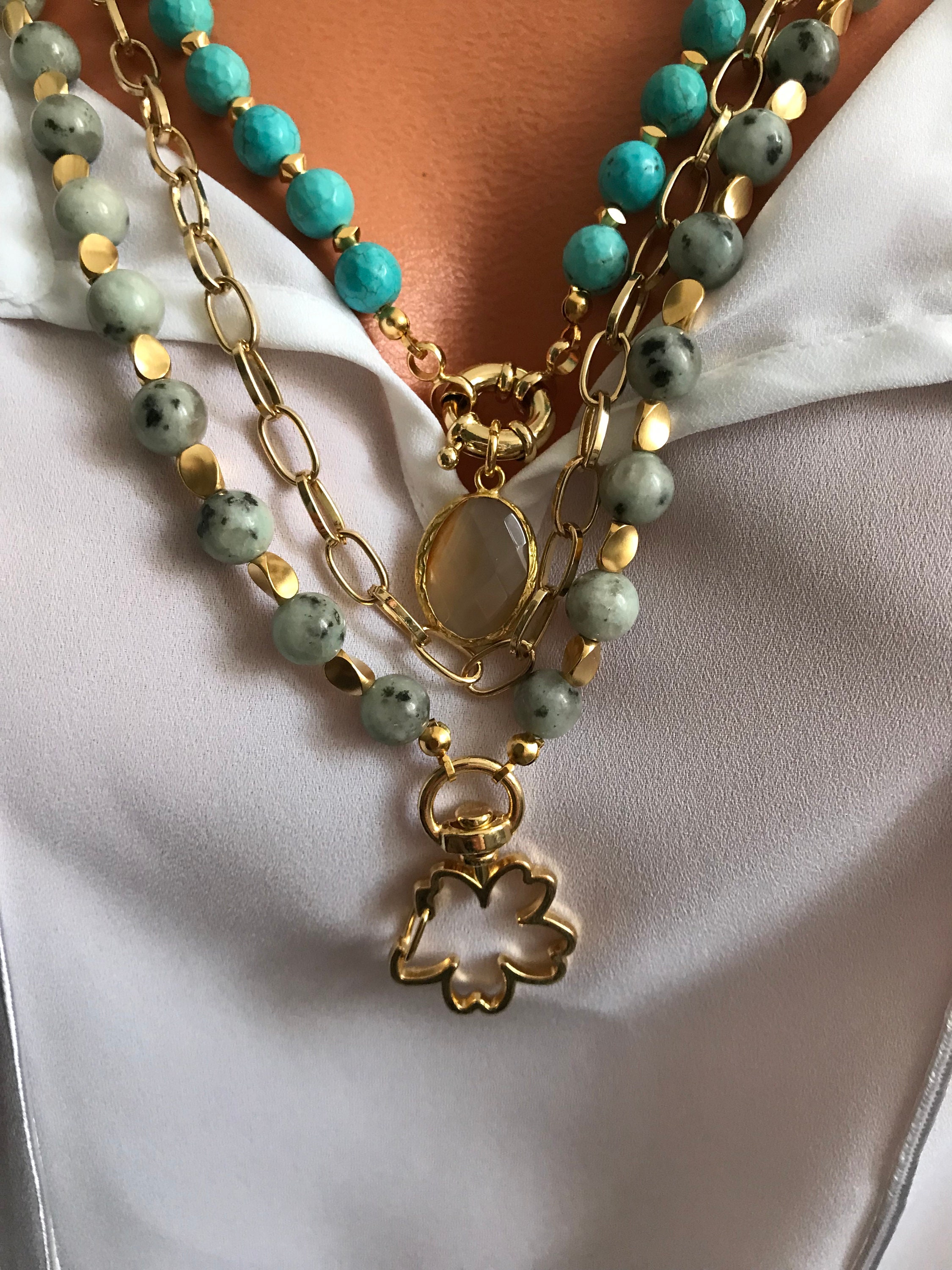 Layered Gemstone Boho Necklace - Etsy