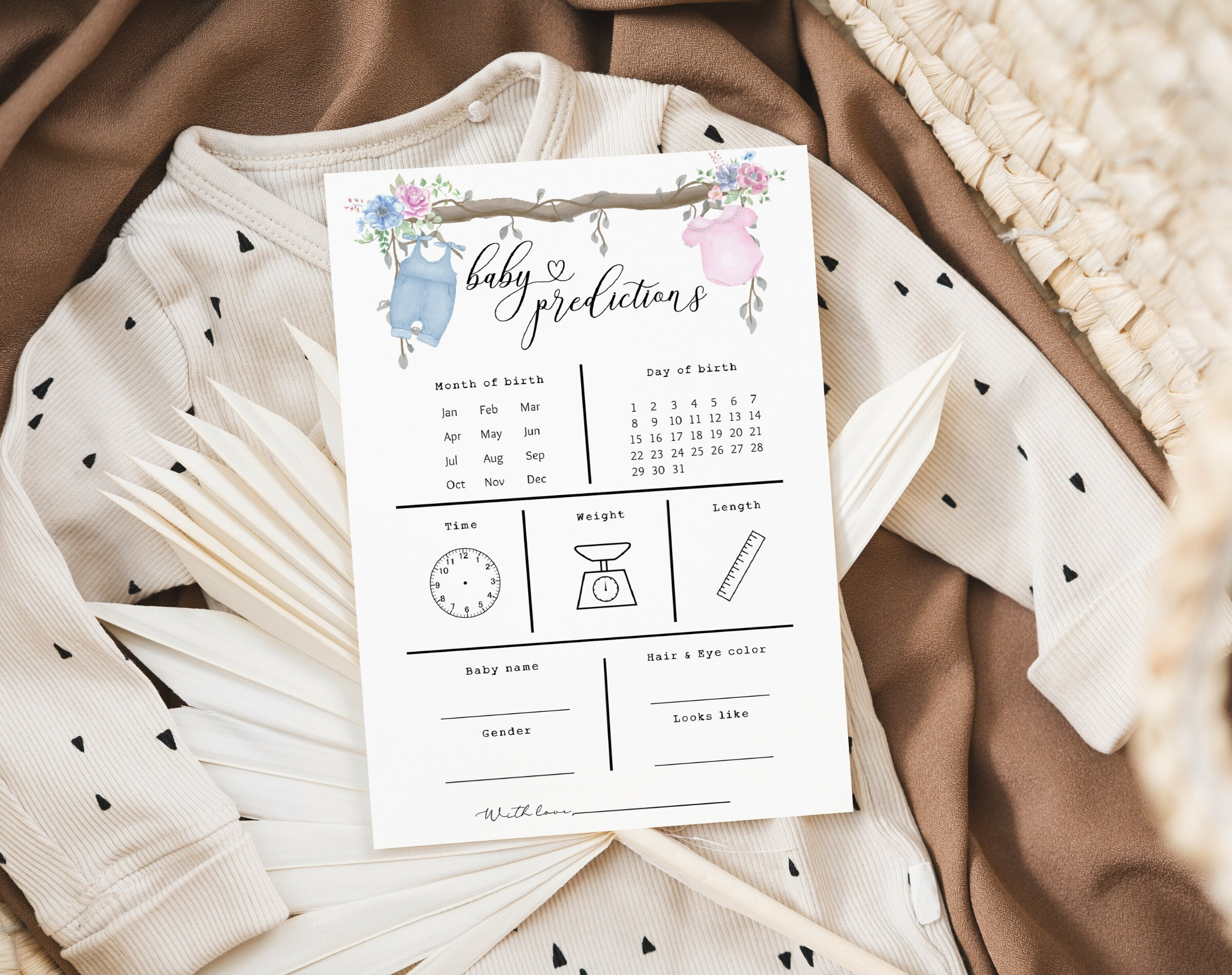 Boho Baby Predictions, Gender Reveal Activity Download & Print Baby ...