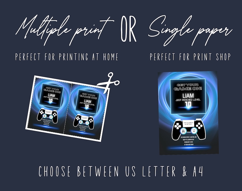 Gaming PS5 Birthday Party Invitation Template Printable Neon Blue ...