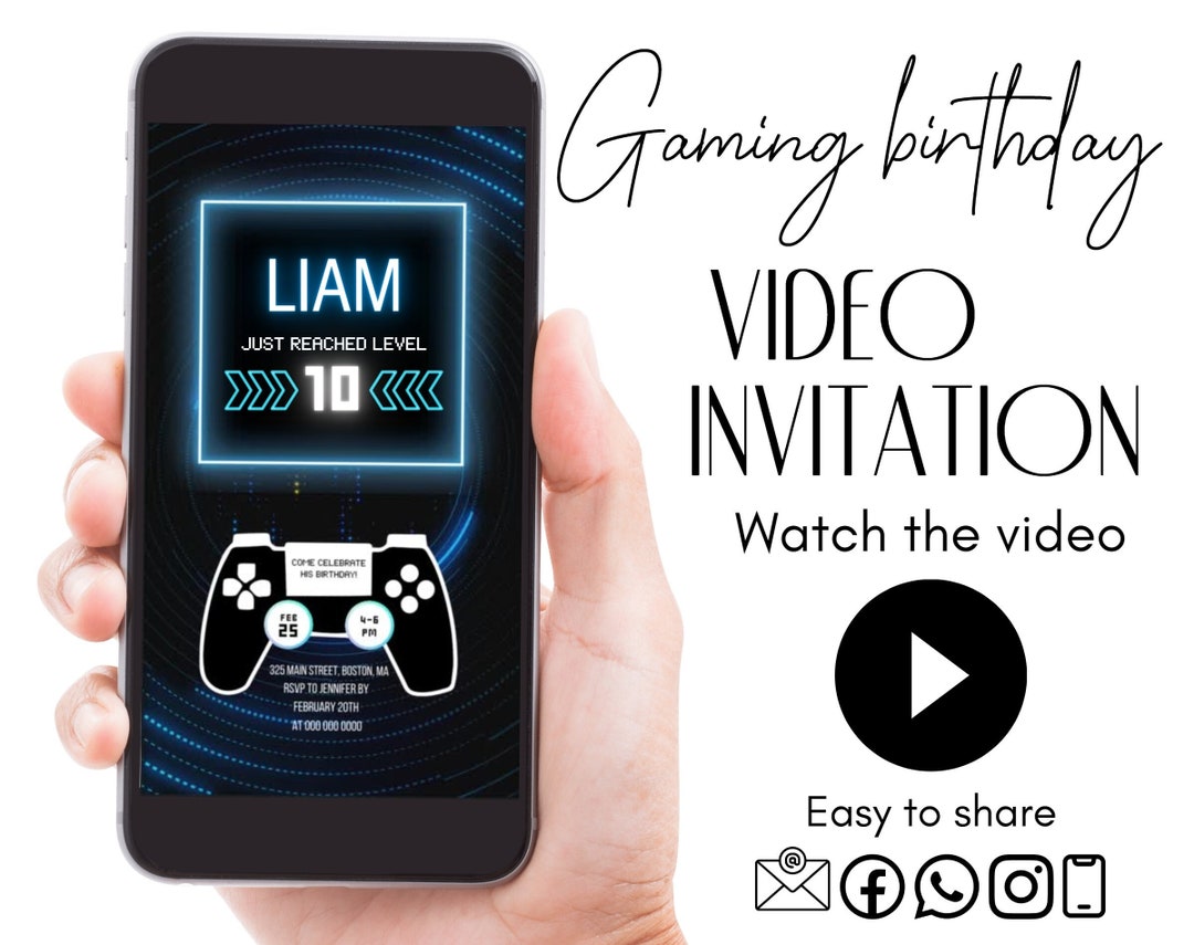 Animated Video/phone Invitation for Gaming Birthday! Neon Blue PS5 ...