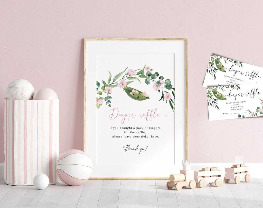 Twin Girls Baby Shower Diaper Raffle Sign, Diaper Raffle Kit, Twin ...