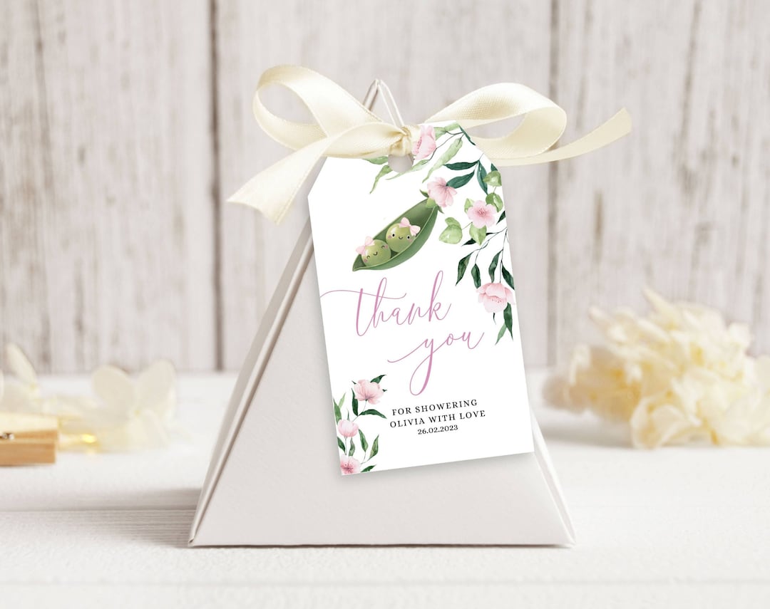 Twin Girls Baby Shower Favor Tag, Two Peas in a Pod Gift Tag, Thank You ...