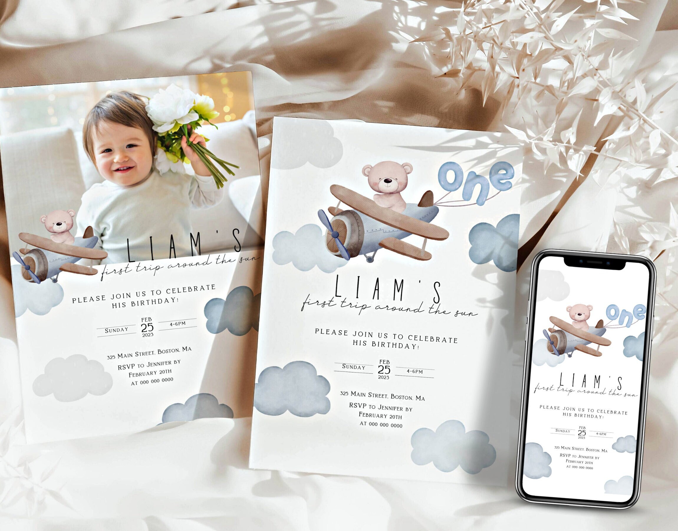 Beary First Birthday Invitation & Evite | Printable | Teddy Bear ...