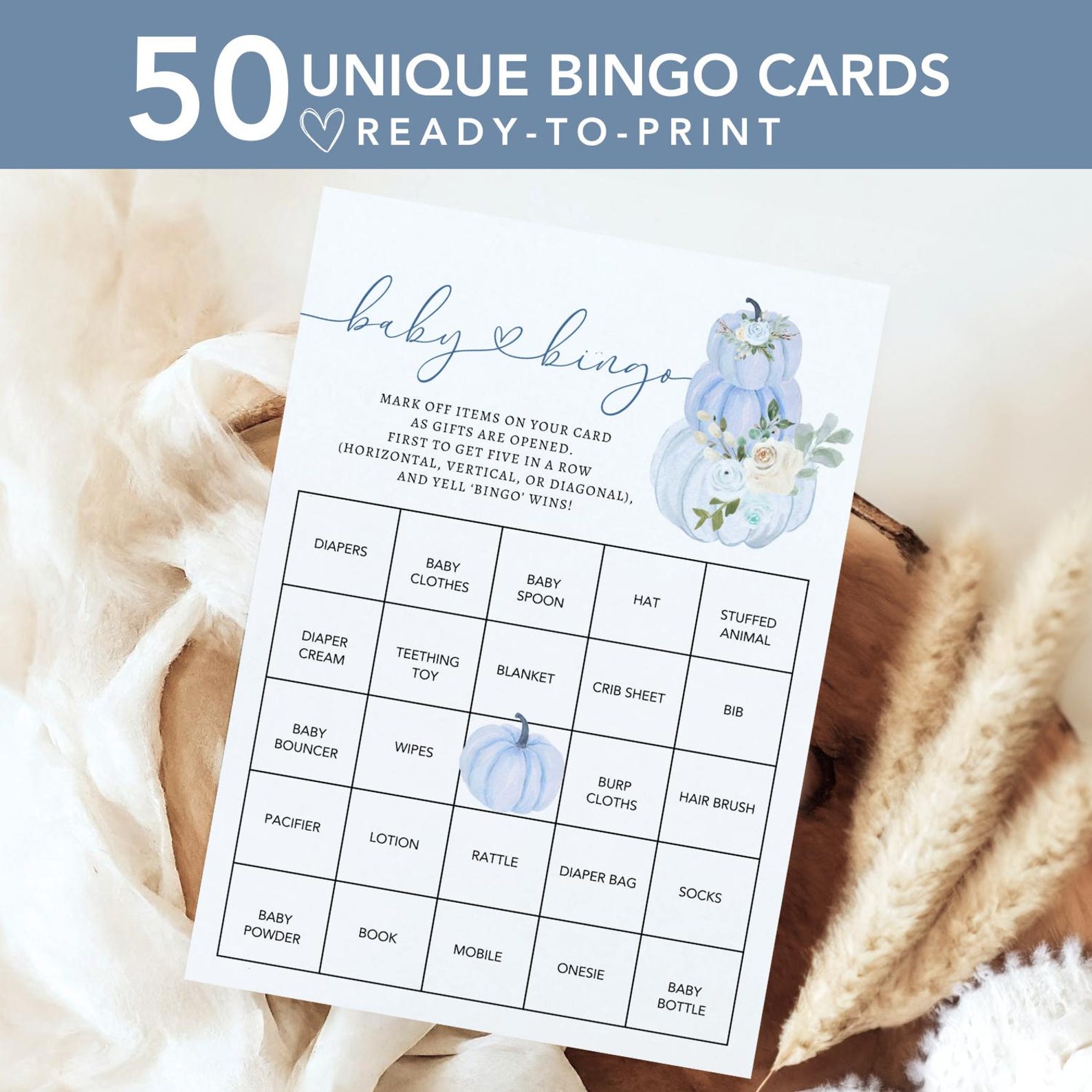 Printable Baby Bingo Baby Shower Game Little Pumpkin Baby Shower Boho ...