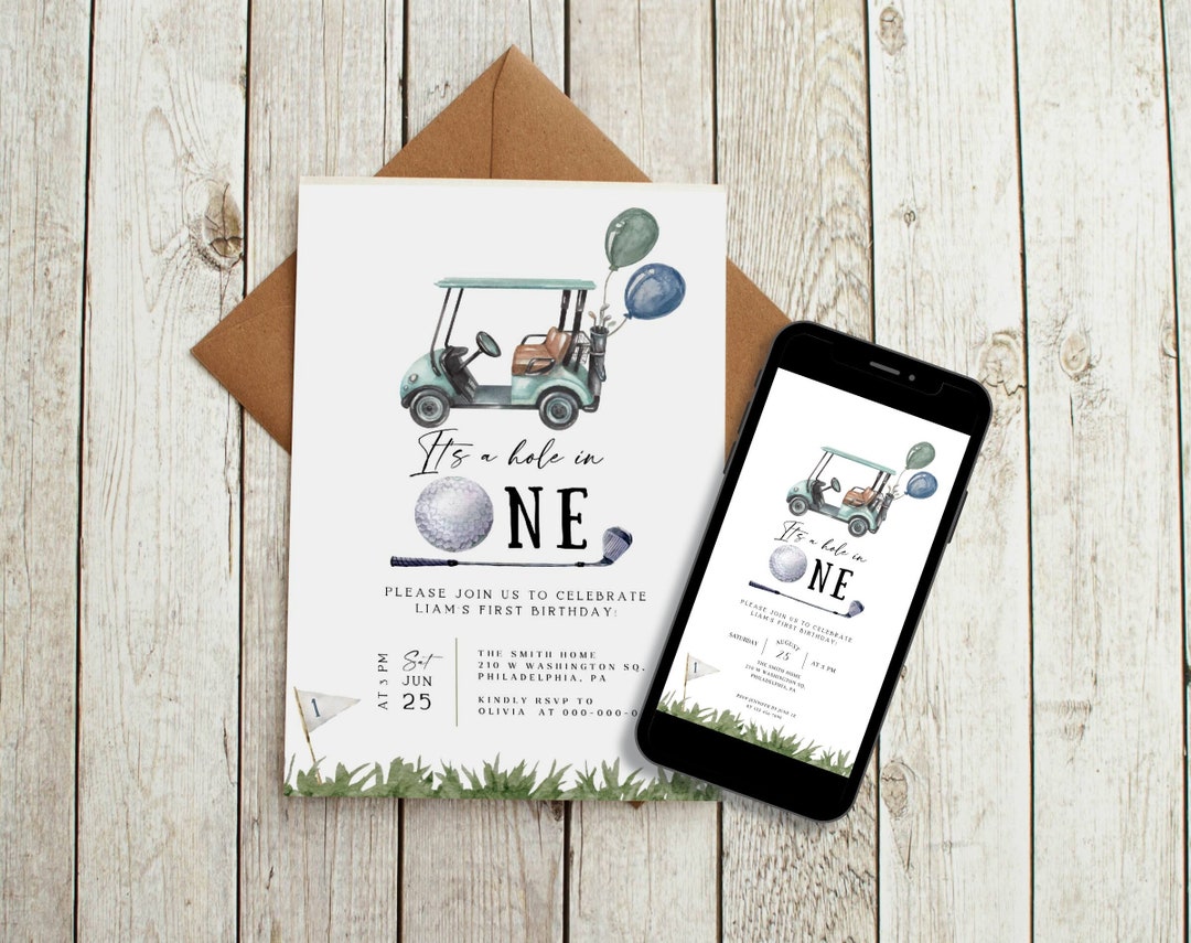 Hole in One First Birthday Invitation, Golf First Birthday Invite, Par ...