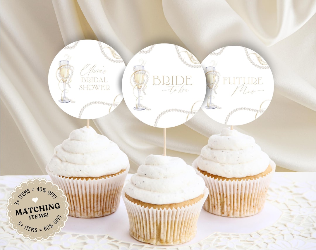 Pearls and Prosecco Cupcake Decor Brunch & Bubbly Pearls Prosecco ...