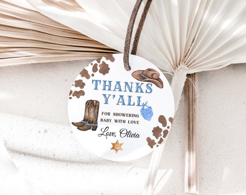 Editable Printable Baby Shower Favor Tag Cowboy Favor Tag Decor Rodeo ...