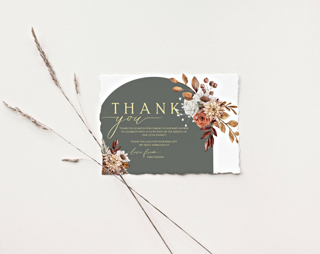 Boho Floral Arch THANK YOU Card/note, Matching Items! | Editable ...