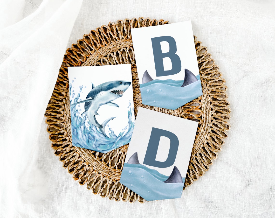 Ready to Print Shark Boy Birthday Banner Great White Shark Decor Boy ...