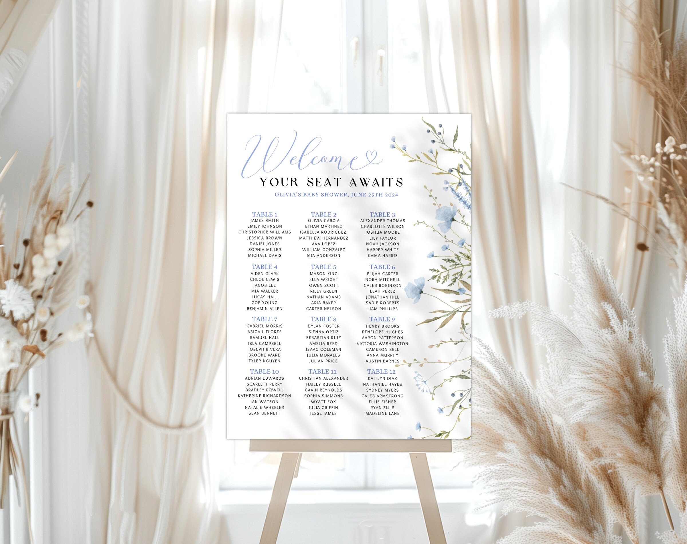 Baby Boy in Bloom Seating Chart, Baby Shower Welcome Sign Printable ...
