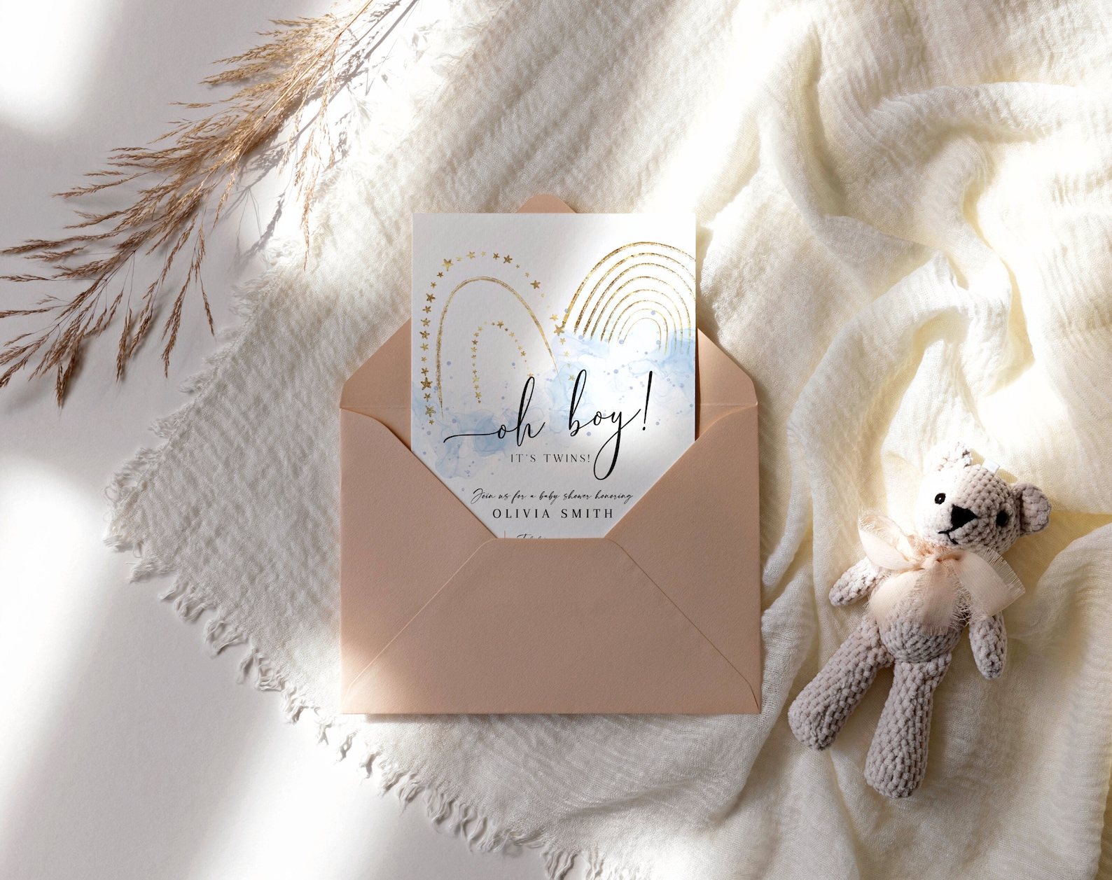 Twin Boys Baby Shower Invitation Printable Editable Twice the Love Oh ...