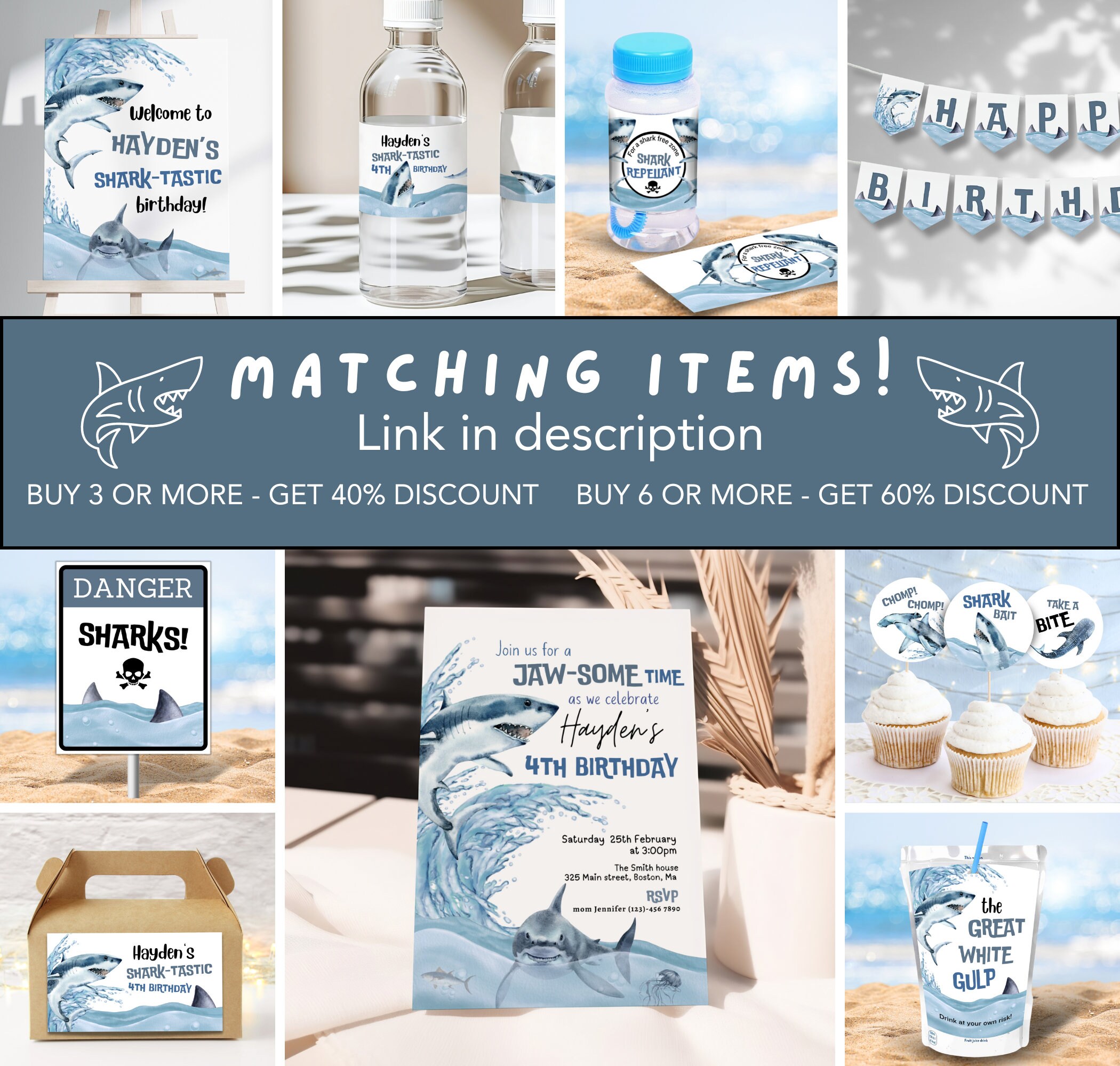 Printable Shark Boy Birthday Juice Pouch Label Great White Shark Decor ...