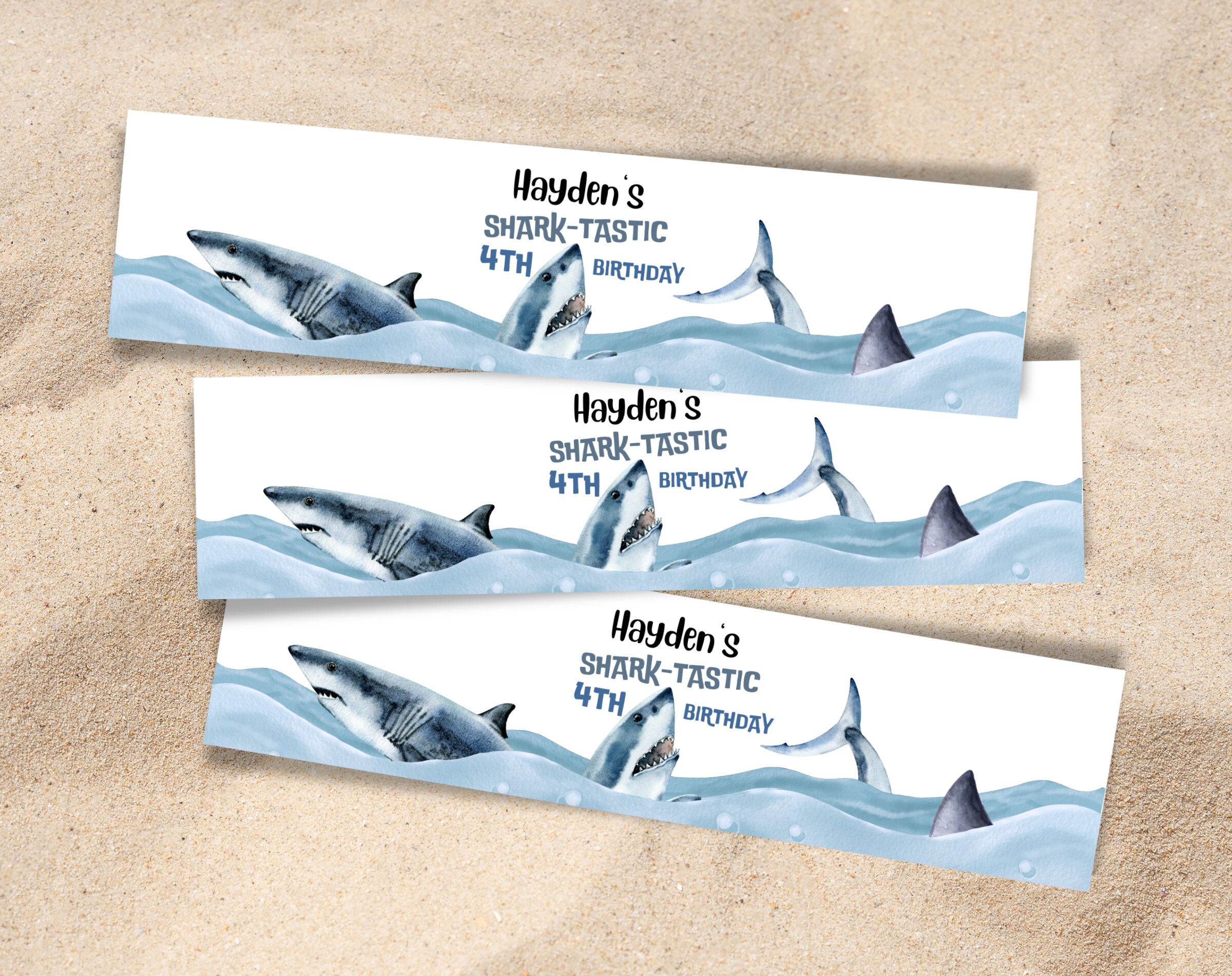 Editable Shark Boy Birthday Bottle Label Great White Shark Decor Boy ...