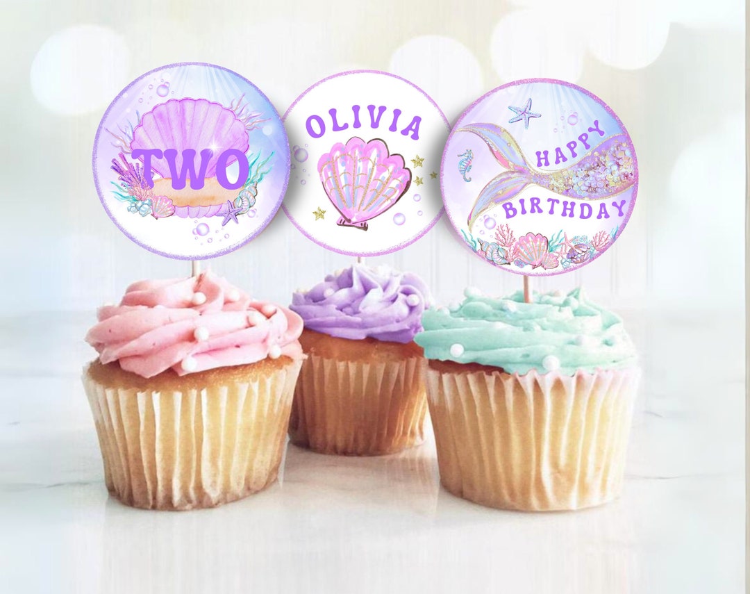 Editable Mermaid Cupcake Topper Mermaid Decor Oneder the Sea Decoration ...