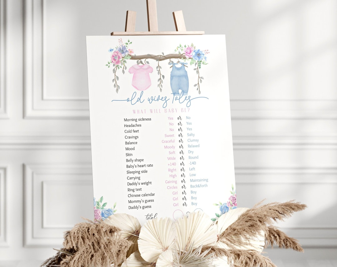 Old Wives Tales Game Gender Reveal Games Gender Reveal Ideas Boho ...