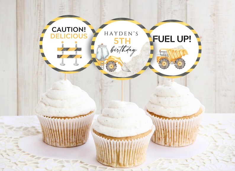 Construction Birthday Cupcake Toppers Printable Excavator Birthday ...