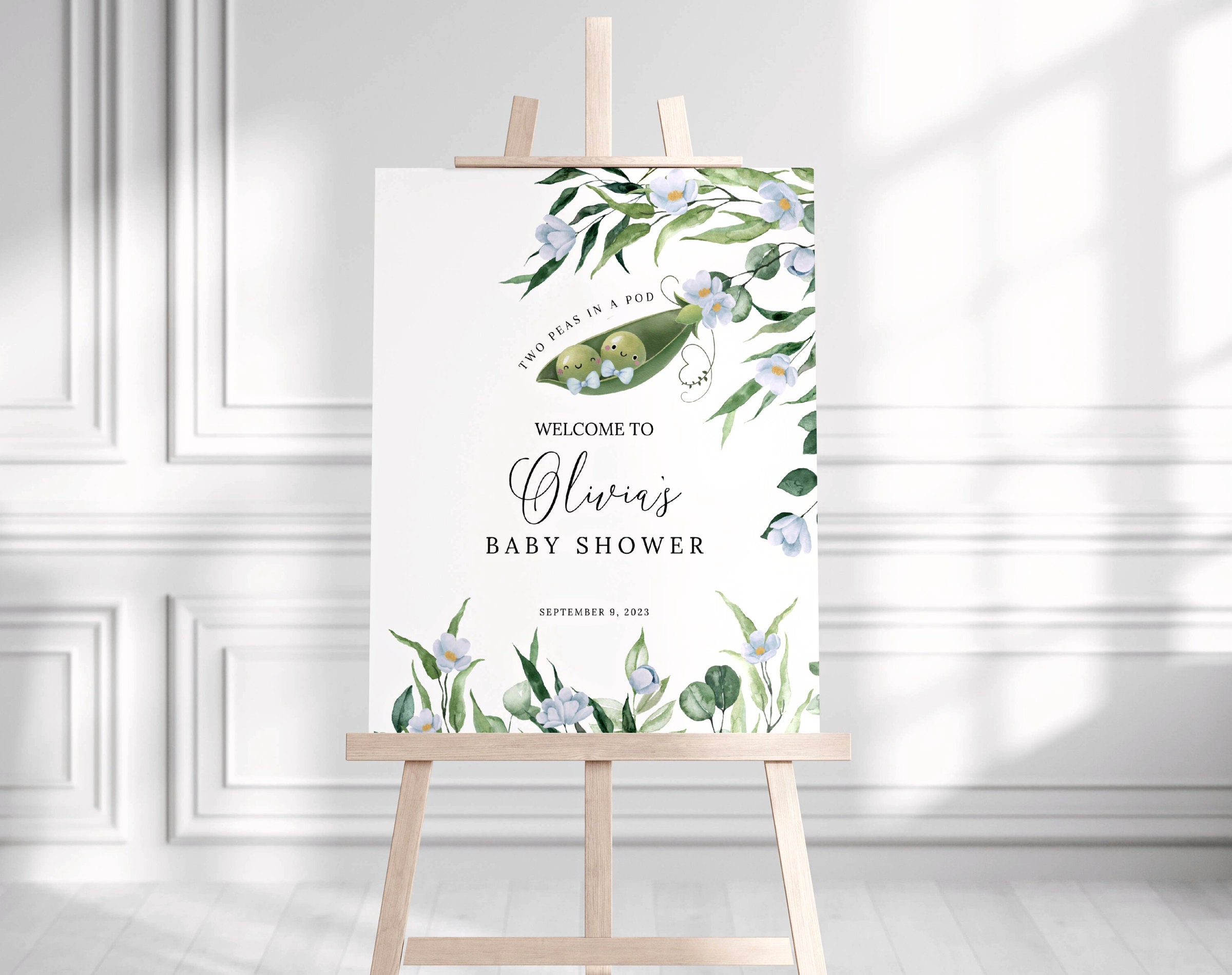 Twin Boys Baby Shower Welcome Sign, Two Peas in a Pod, Twin Boys ...