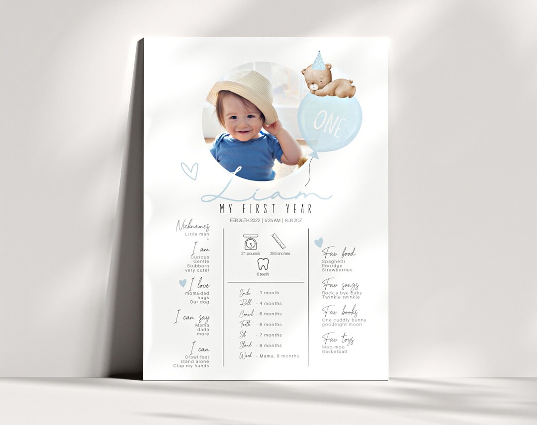My First Year Milestones Sign Baby Blue First Birthday Decor | Sleeping ...