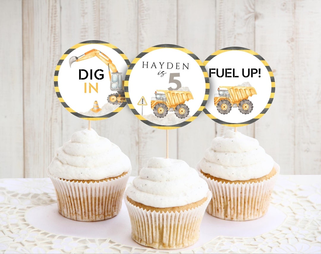 Construction Birthday Cupcake Toppers Printable Excavator Birthday ...
