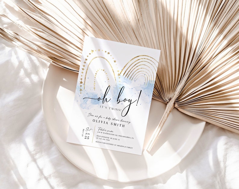 Twin Boys Baby Shower Invitation Printable Editable Twice the Love Oh ...
