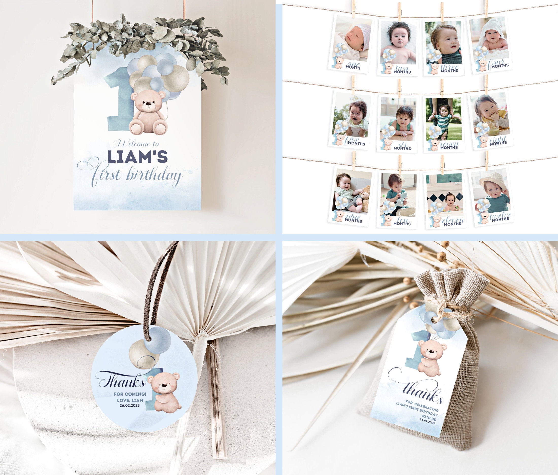 Baby Blue First Birthday Party Set Bundle | Teddy Bear Balloons ...