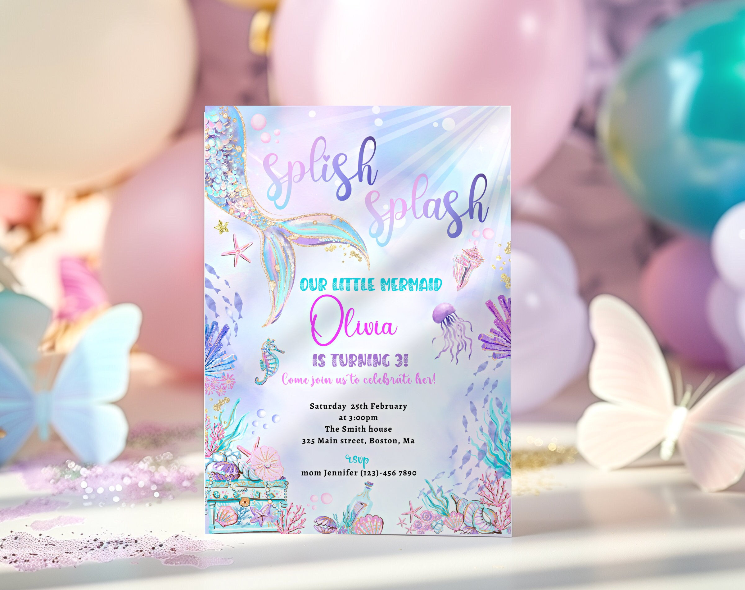 Mermaid Birthday Invitation Princess Birthday Invitation Oneder the Sea ...