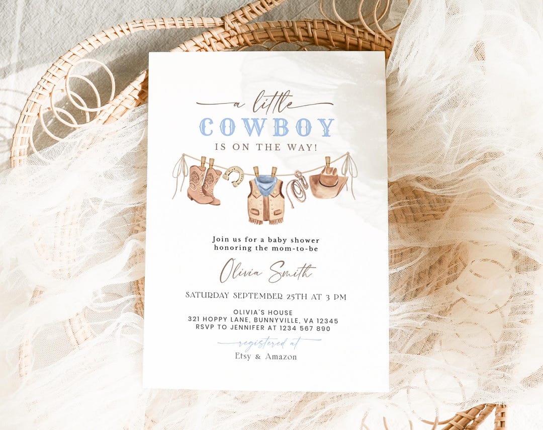Cowboy Baby Shower Invitation, A Little Cowboy on the Way, Wild West ...