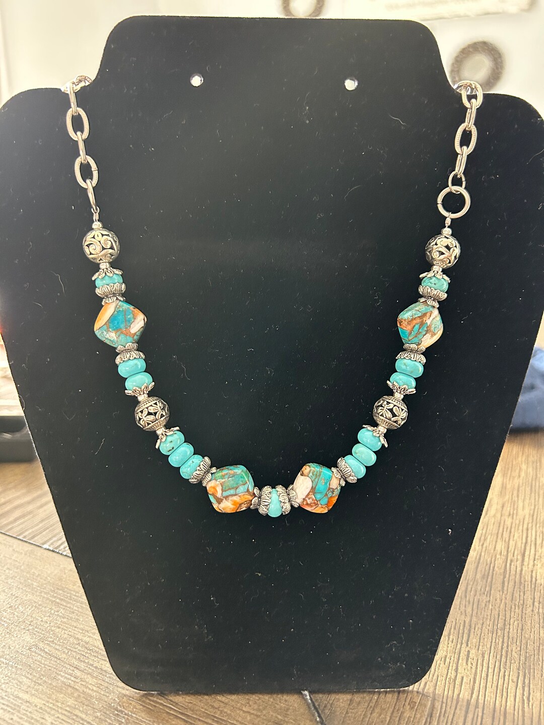 Turquoise and Spiny Oyster Beaded Necklace - Etsy