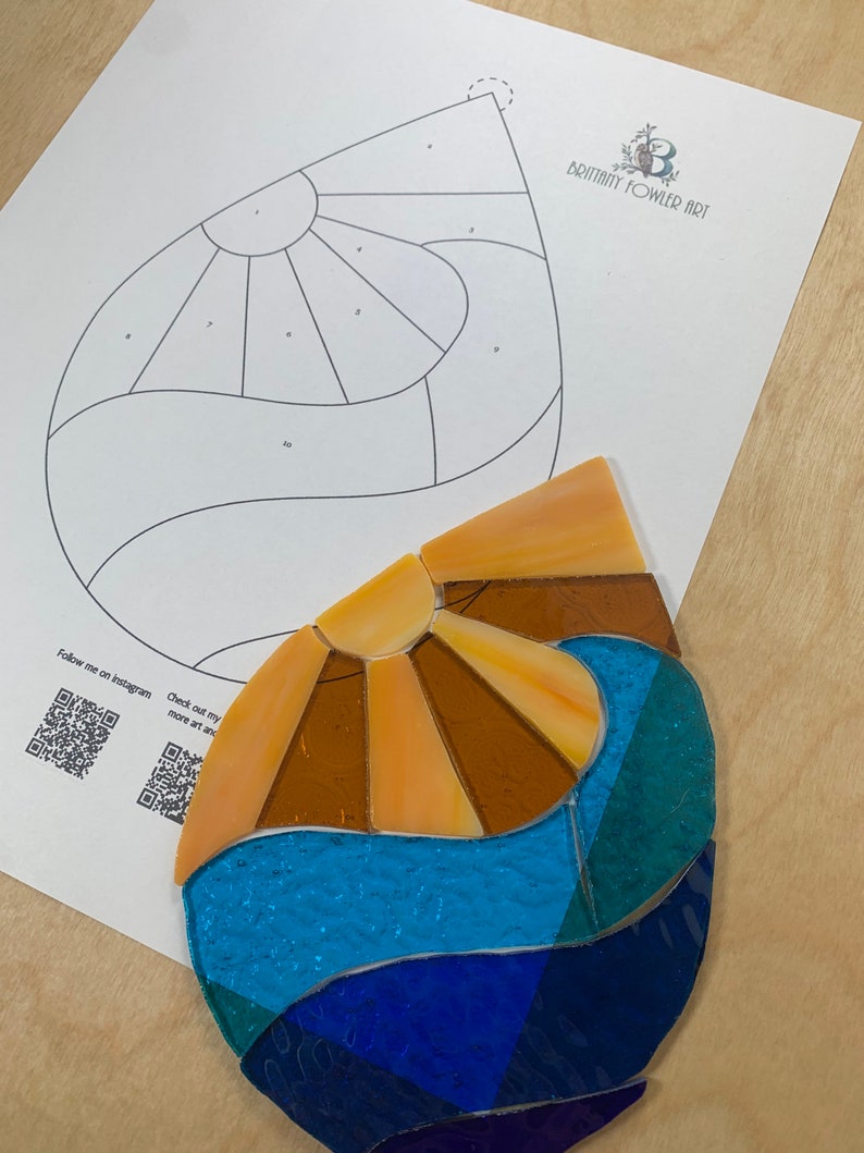 Ocean Stained Glass Pattern, Wave Stained Glass Pattern, Sun Catcher ...