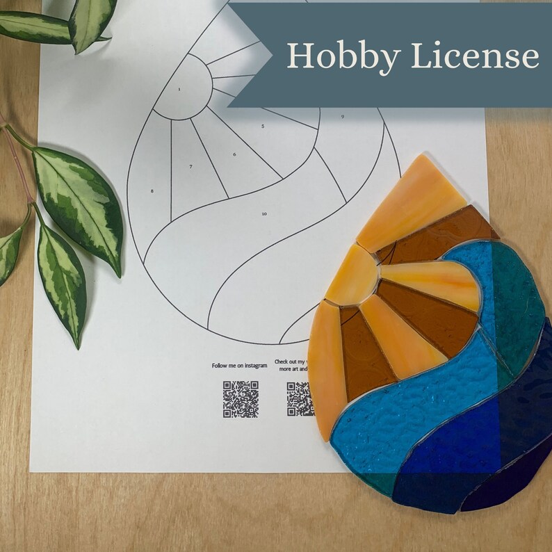 Ocean Stained Glass Pattern, Wave Stained Glass Pattern, Sun Catcher ...