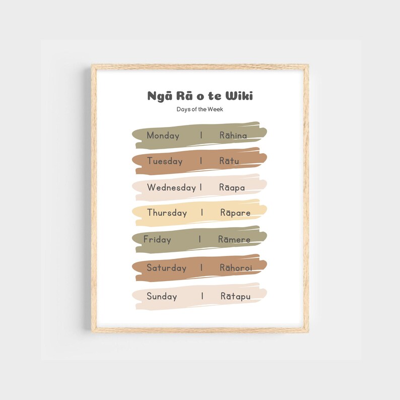 Learn Maori PDF Print Days of the Week Kids Wall Art - Etsy