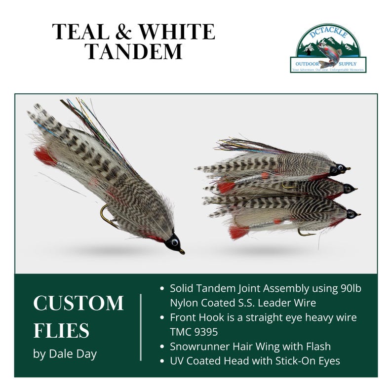 Streamer Fishing Fly, Hairwing, Teal & White, Tandem, Size 4 - Etsy