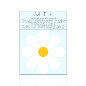 Positive Self Talk Worksheet, Motivational Decor, Flower Petal ...