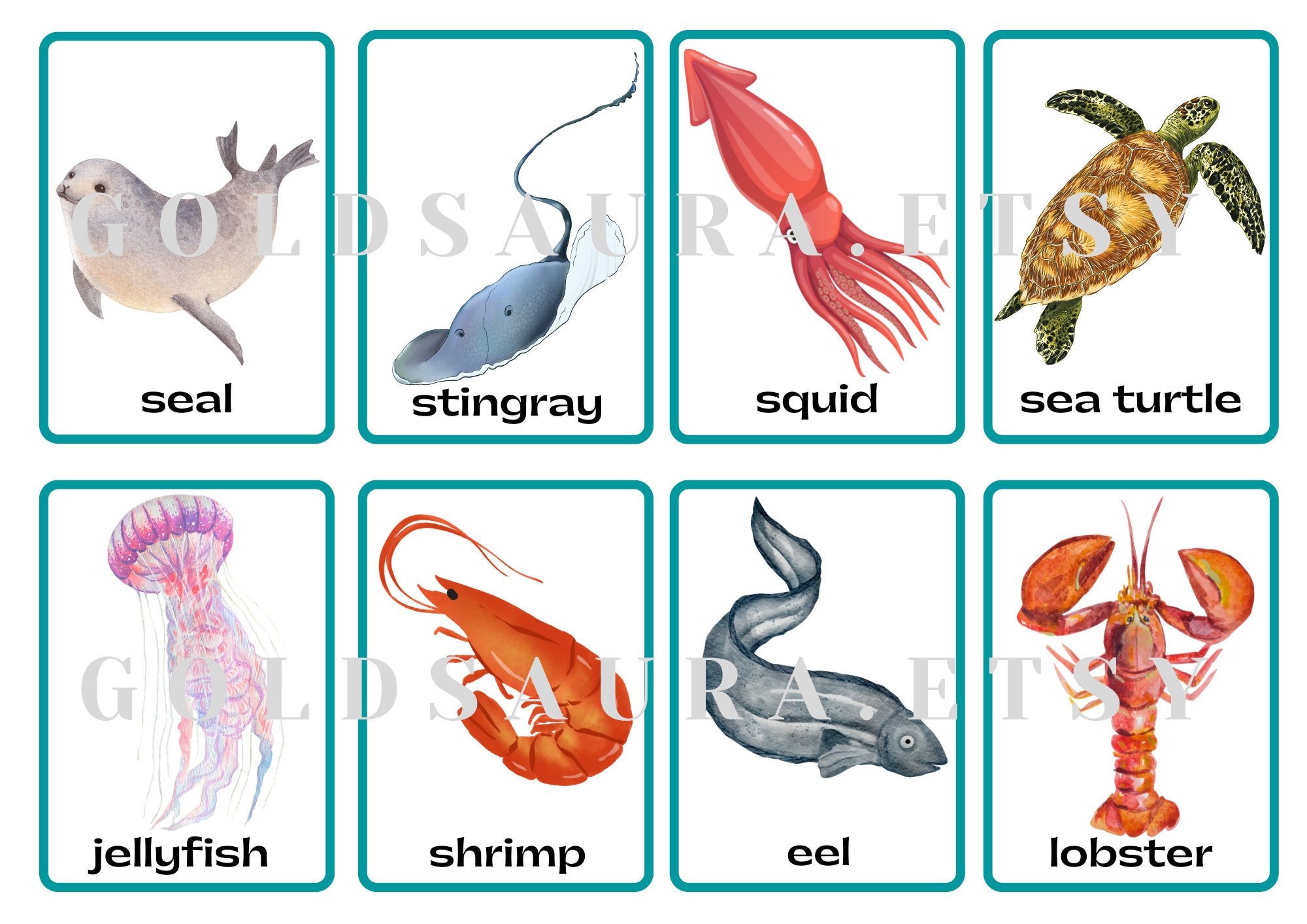 Cute Ocean Life Flash Cards High Quality Digital File - Etsy