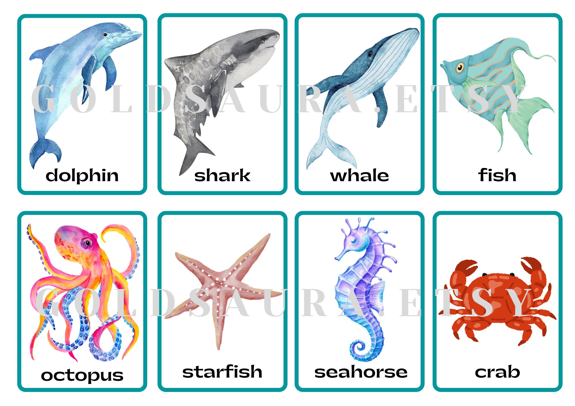 Cute Ocean Life Flash Cards High Quality Digital File - Etsy