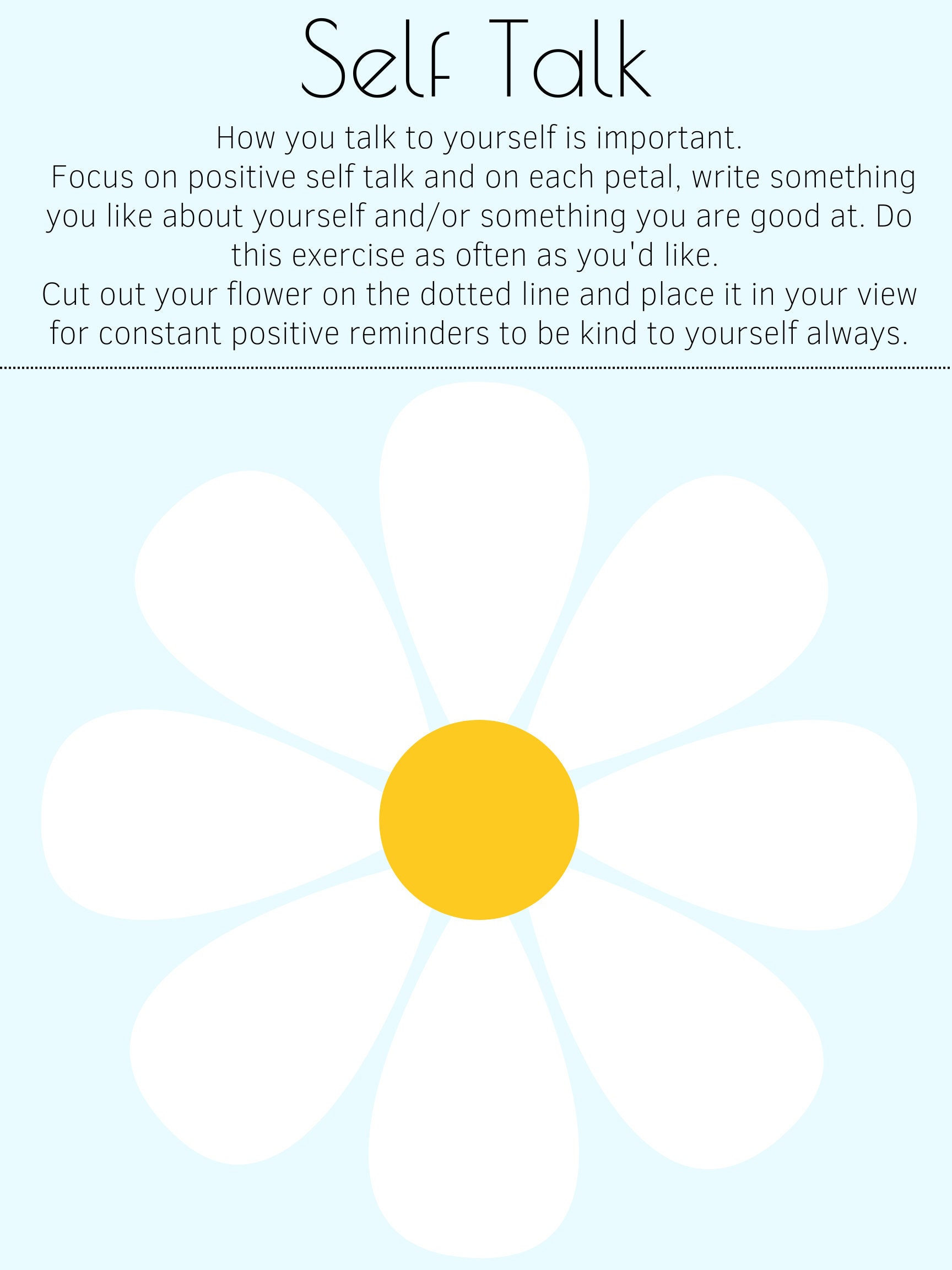 Positive Self Talk Worksheet, Motivational Decor, Flower Petal ... Positive Self Talk Worksheet, Motivational Decor, Flower Petal ...