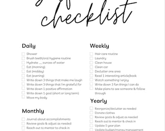 Printable Self Care Checklist, Daily Self Care, Weekly Self Care, Self ...