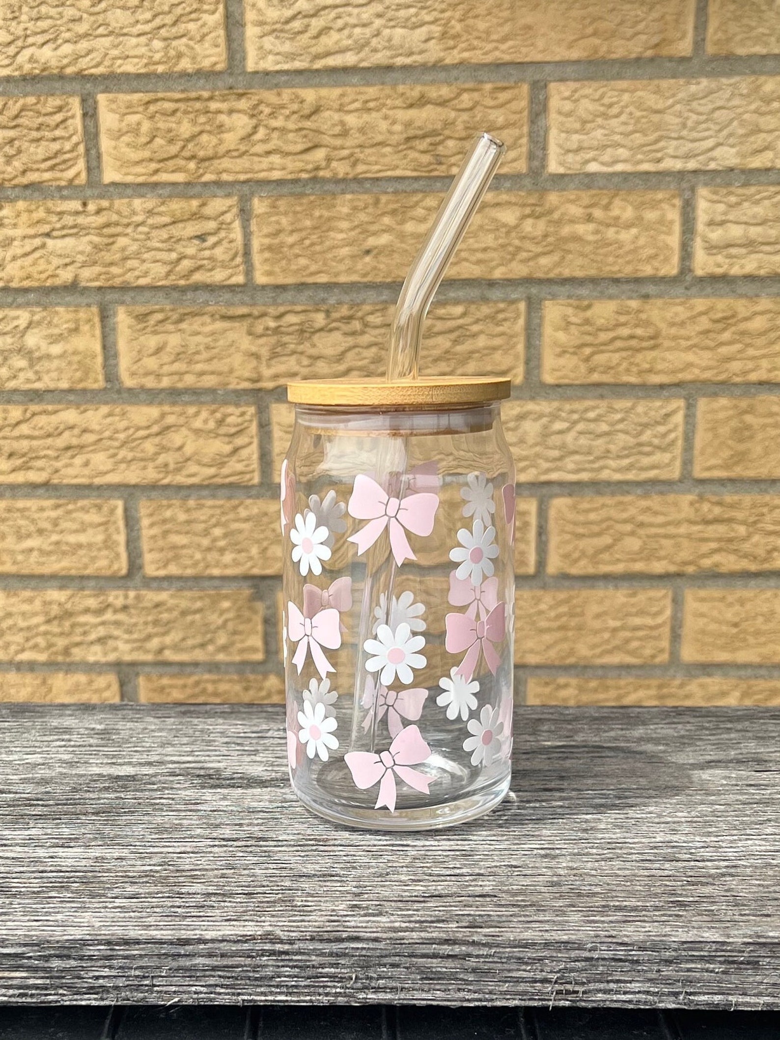 Pink Bow Glass Cup/coquette Bow Cup/gifts for Her/bow & Daisy Glass Cup ...